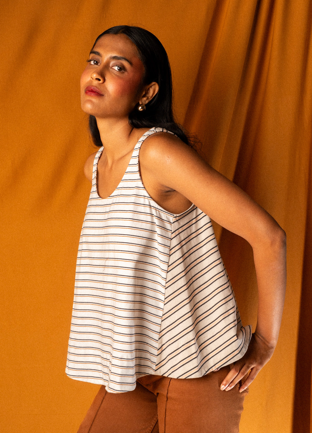 Dual Stripe Flared Tank-Tees & Tops