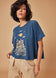 Goan Blue Printed Organic Cotton Round Neck Oversized T Shirt For Women