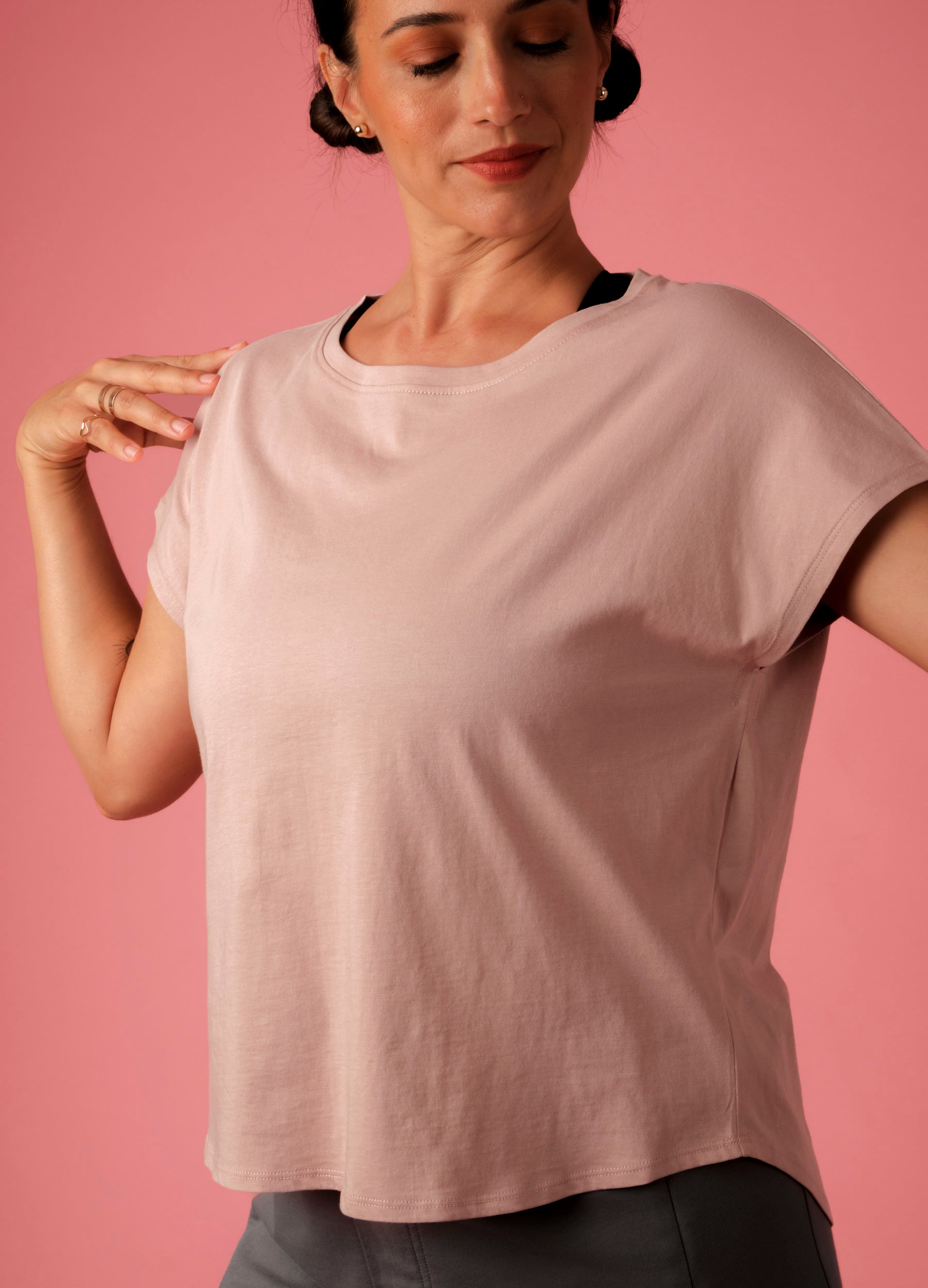 Buy No Nasties Rose Pink Organic Cotton Drop-Shoulder T Shirt For Women ...
